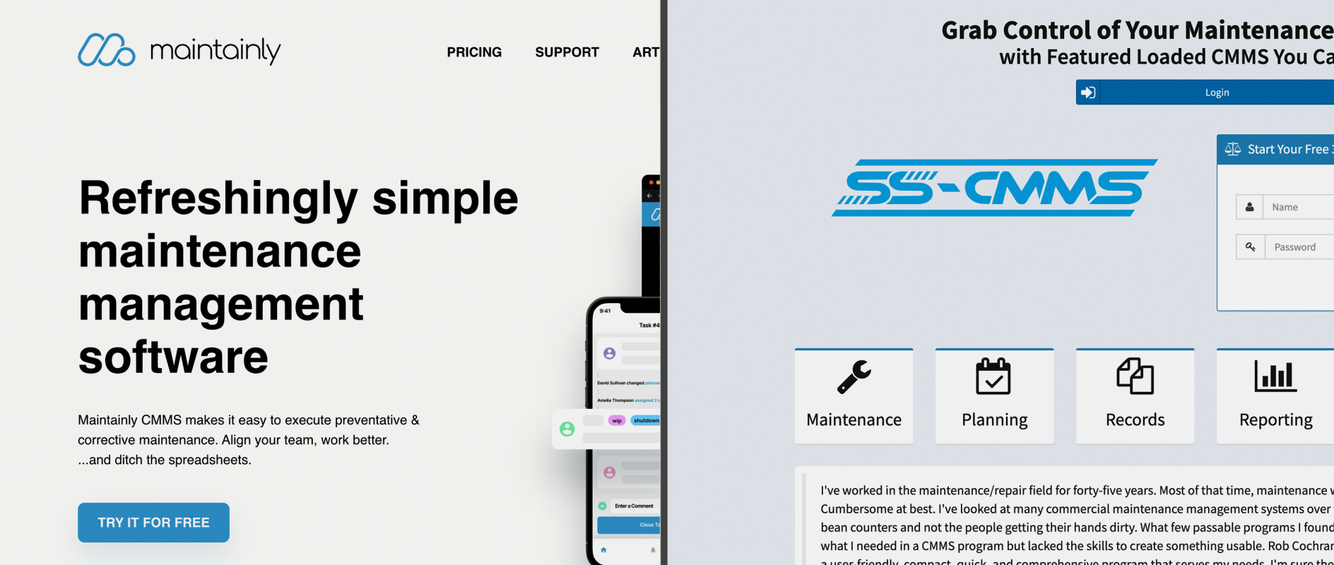 Maintainly vs SS-CMMS: A Comprehensive CMMS Comparison | Maintainly